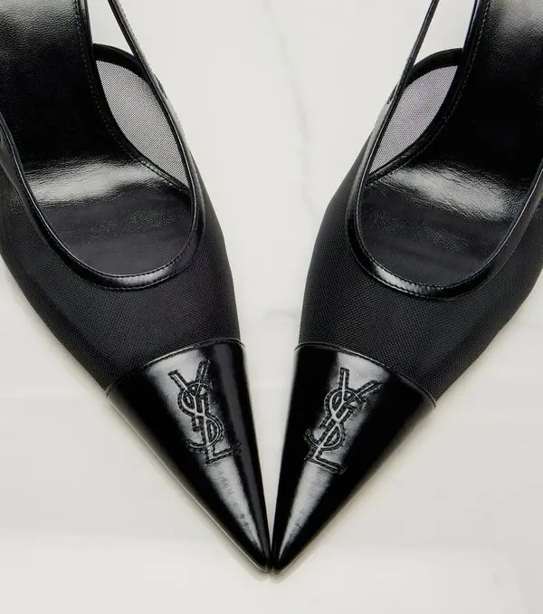 Saint Laurent Renée 75 Mesh And Leather Slingback Pumps