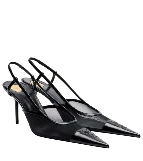 Saint Laurent Renée Mesh And Leather Slingback Pumps - Black