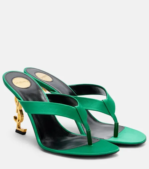 Saint Laurent Opyum Cassandre Crêpe Satin Thong Sandals - Green