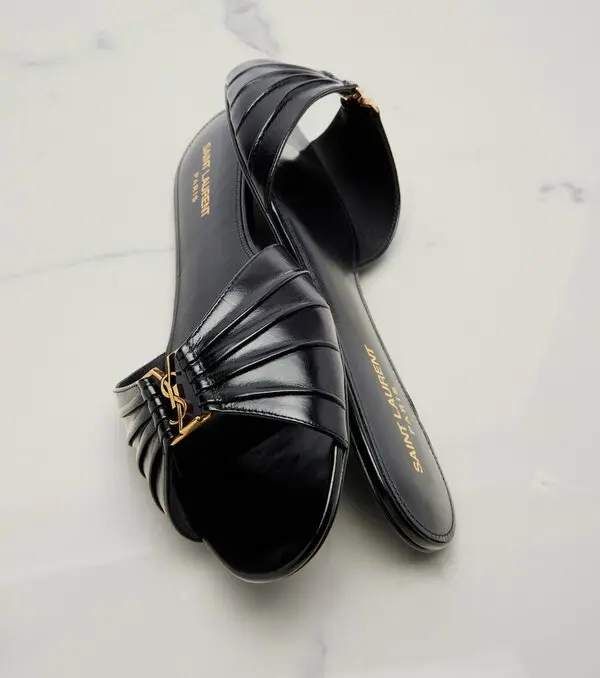 Saint Laurent Cassandre Leather Slides - Black