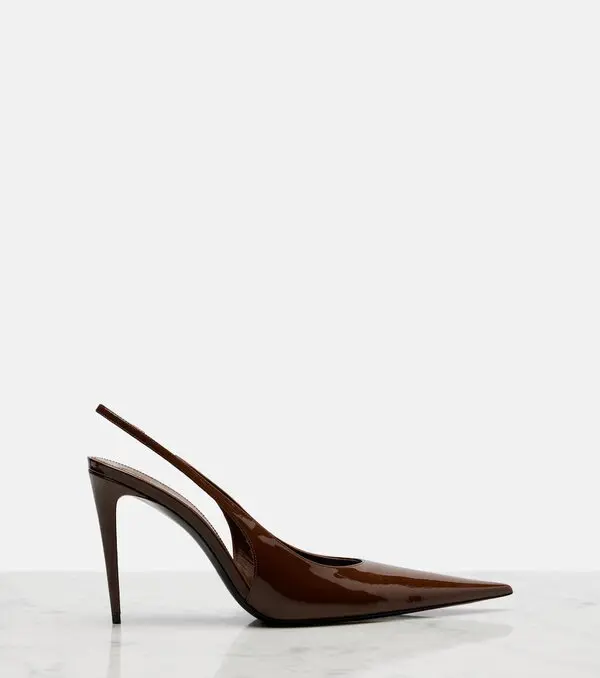 Saint Laurent Guermantes Patent Leather Slingback Pumps - Brown