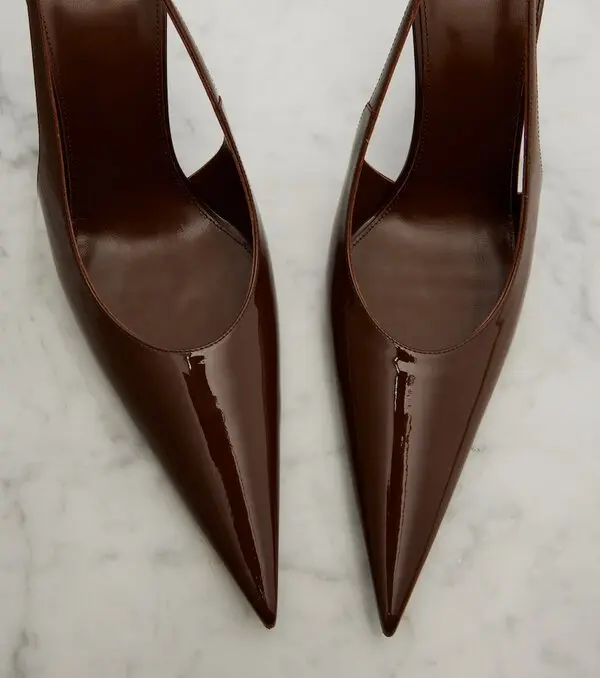 Saint Laurent Guermantes Patent Leather Slingback Pumps - Brown