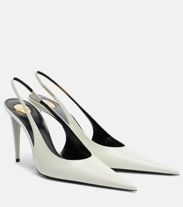Saint Laurent Patent Leather Slingback Pumps - White