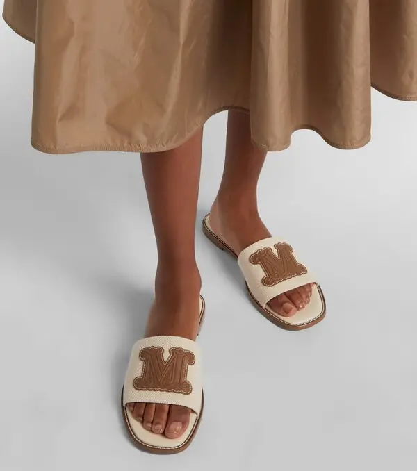 Max Mara Caucaso Leather-trimmed Canvas Slides
