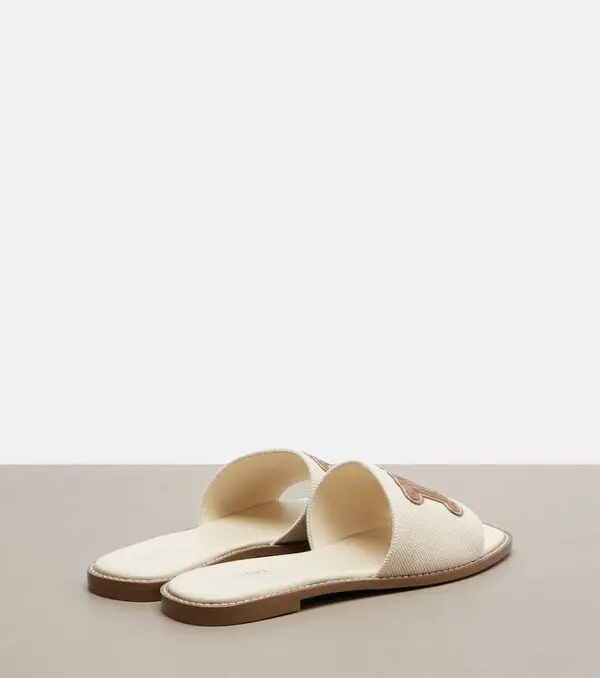 Max Mara Caucaso Leather-trimmed Canvas Slides