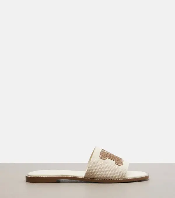 Max Mara Caucaso Leather-trimmed Canvas Slides