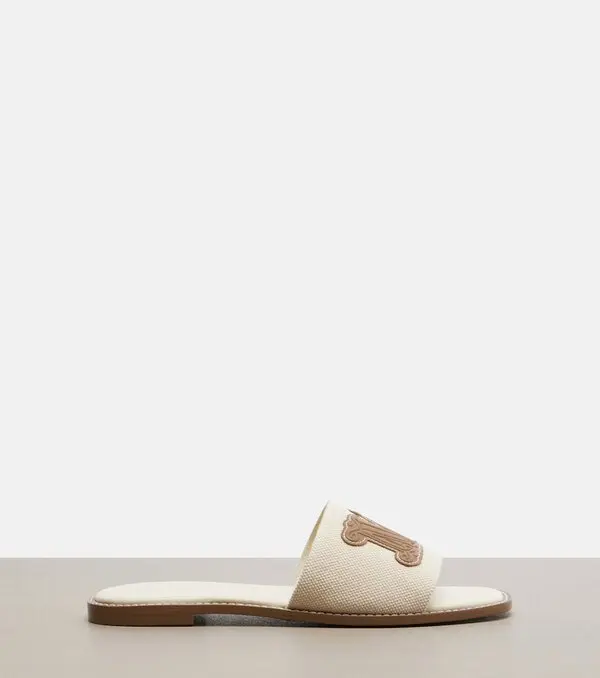 Max Mara Caucaso Leather-trimmed Canvas Slides - Beige