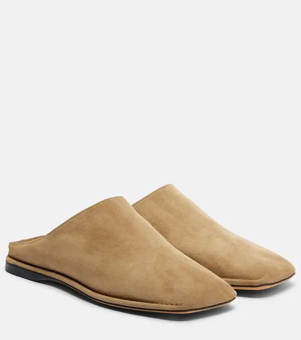 THE ROW Piper Suede Mules - Beige