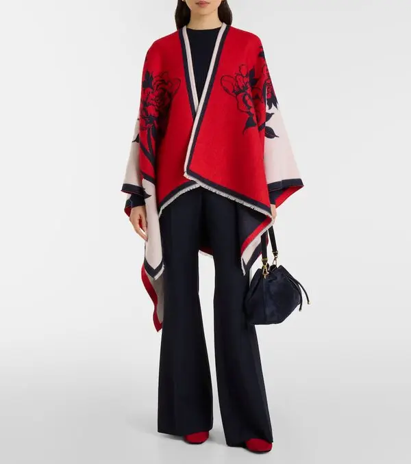 La DoubleJ Soul Floral Wool And Silk Poncho