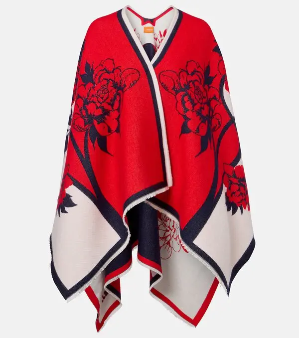 La DoubleJ Soul Floral Wool And Silk Poncho - Red