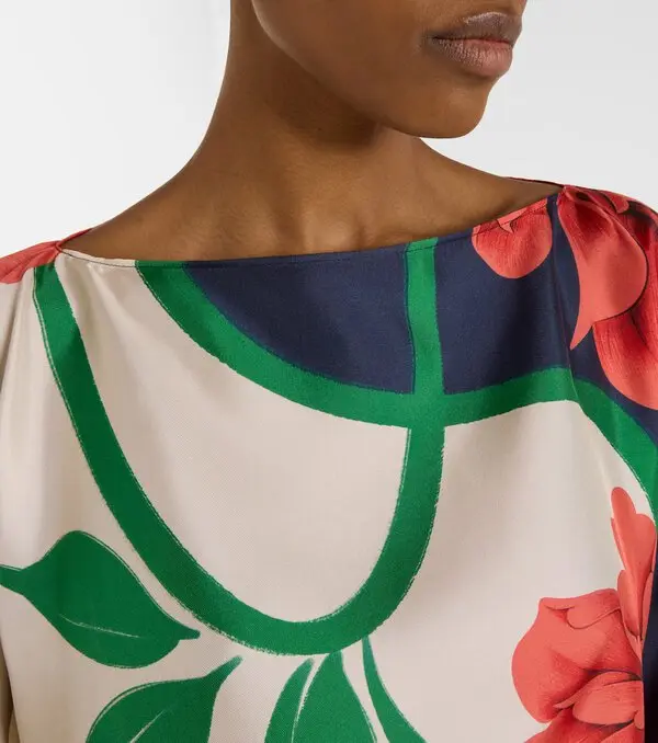 La DoubleJ Square Floral Silk Twill Top - Multicoloured