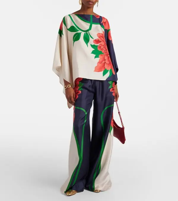 La DoubleJ Square Floral Silk Twill Top - Multicoloured