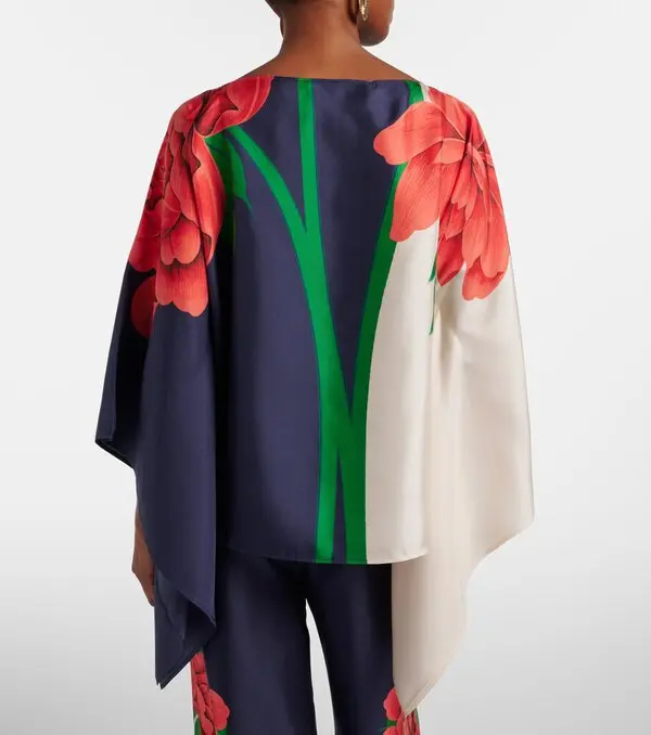 La DoubleJ Square Floral Silk Twill Top - Multicoloured