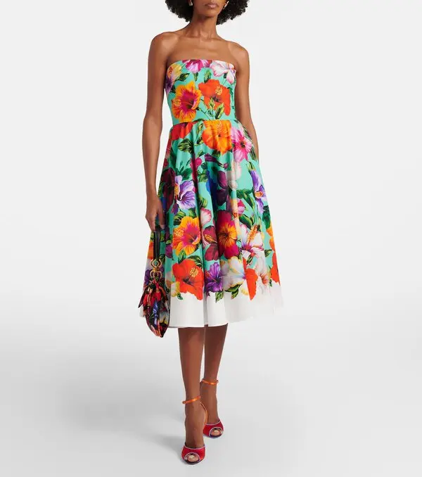 Dolce & Gabbana Floral Cotton Bustier Midi Dress - Multicoloured
