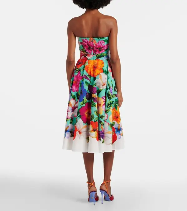 Dolce & Gabbana Floral Cotton Bustier Midi Dress - Multicoloured