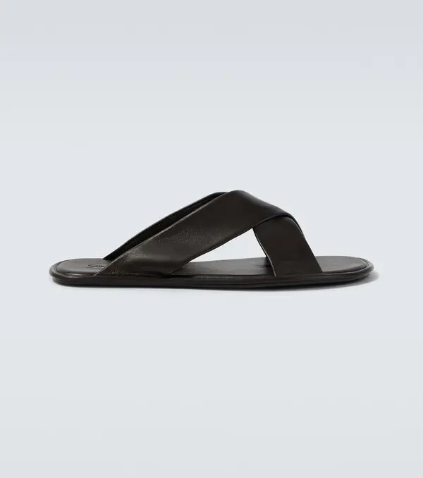 Saint Laurent Carlyle Leather Sandals - Brown