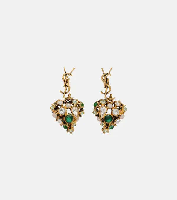 Saint Laurent Cassandre Embellished Drop Earrings - Gold