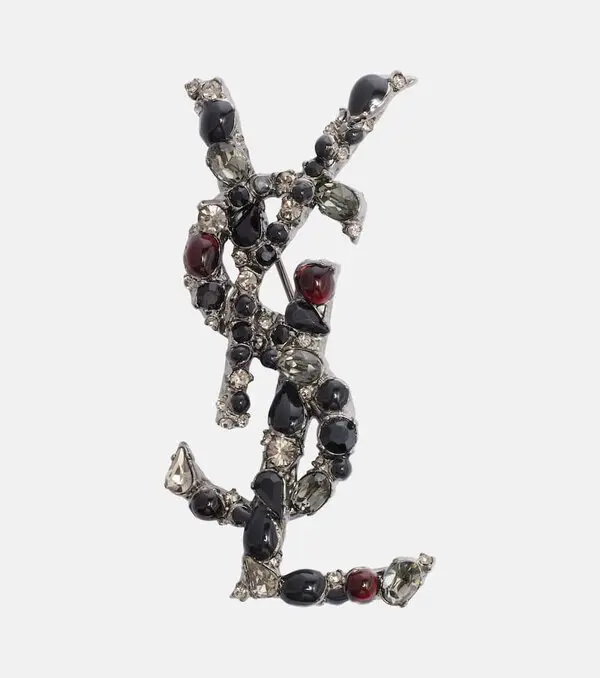 Saint Laurent Cassandre Embellished Brooch - Black