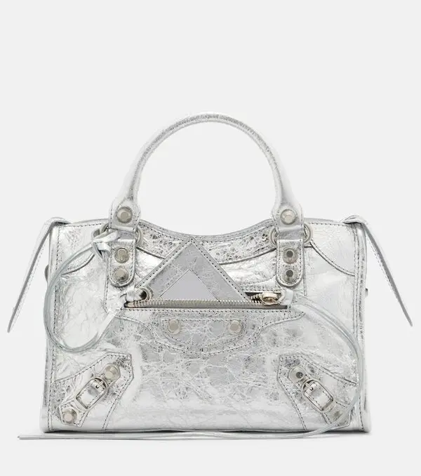 Balenciaga Le City Small Metallic Leather Tote Bag - Silver