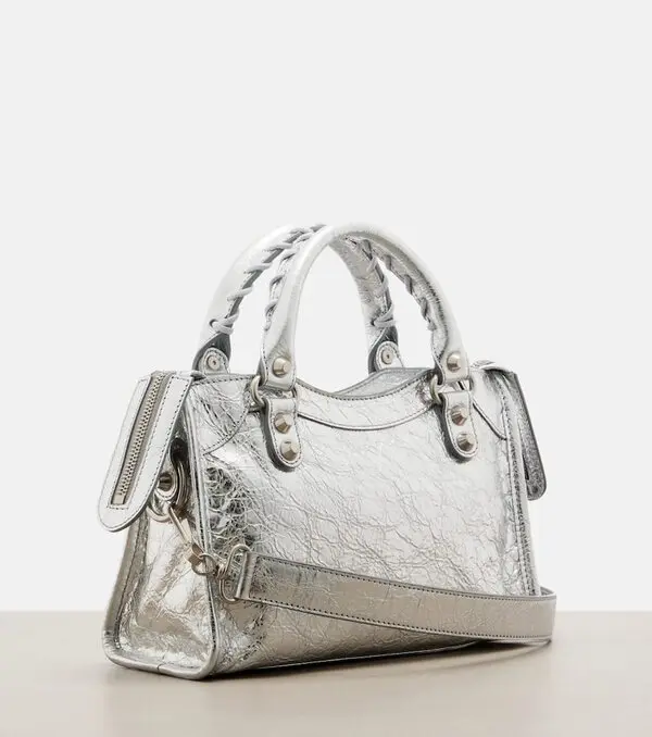 Balenciaga Le City Small Metallic Leather Tote Bag - Silver
