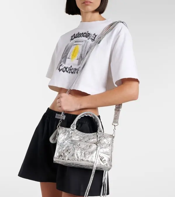 Balenciaga Le City Small Metallic Leather Tote Bag - Silver