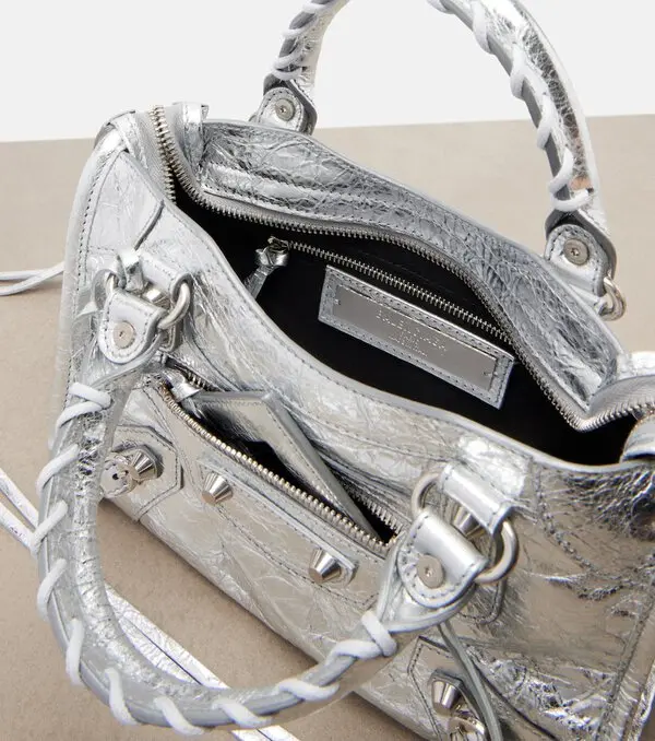 Balenciaga Le City Small Metallic Leather Tote Bag - Silver