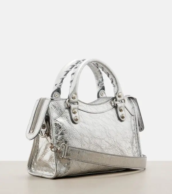 Balenciaga Le City Small Metallic Leather Tote Bag - Silver