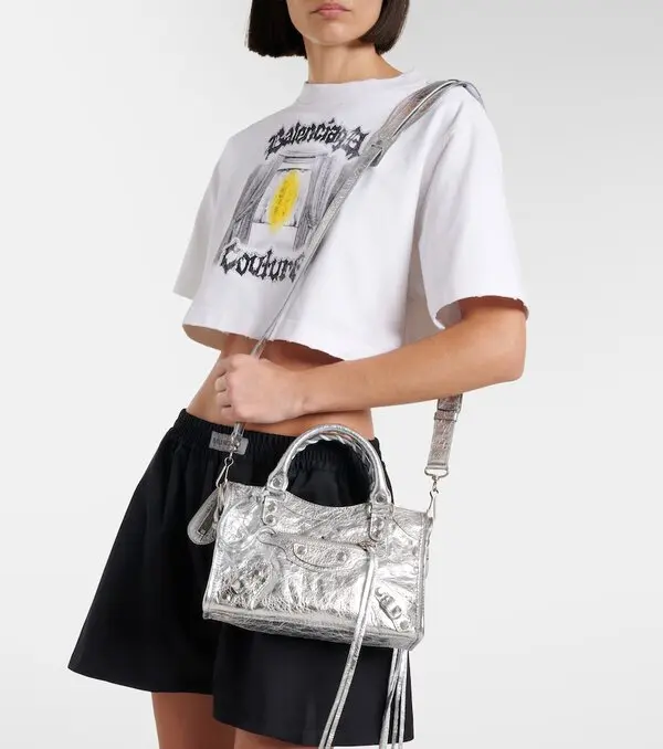 Balenciaga Le City Small Metallic Leather Tote Bag - Silver