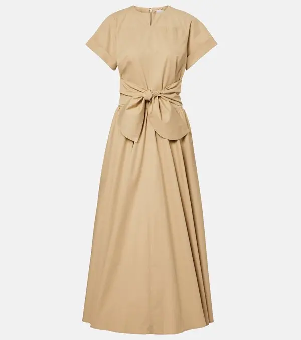 PATOU Gathered Cotton Midi Dress - Beige