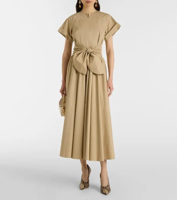 PATOU Gathered Cotton Midi Dress - Beige