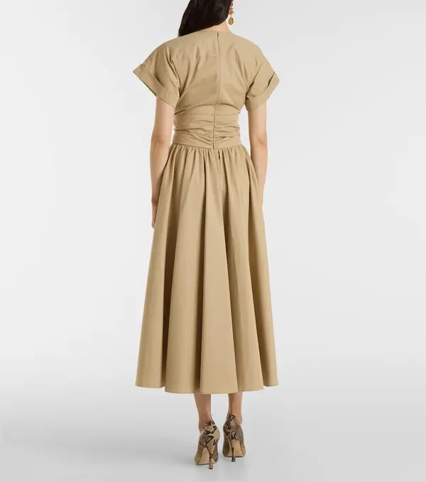PATOU Gathered Cotton Midi Dress - Beige