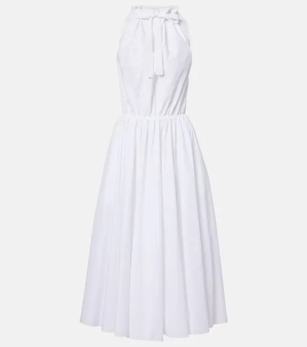 PATOU Gathered Cotton Midi Dress - White