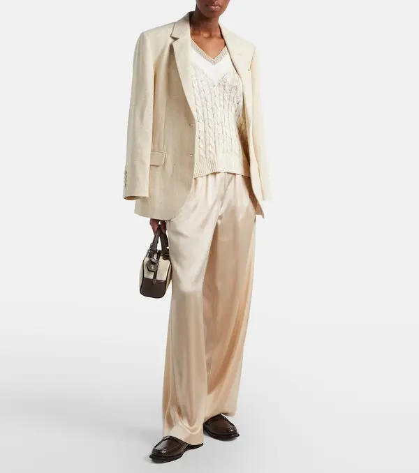 Brunello Cucinelli Silk-blend Wide-leg Pants - Beige