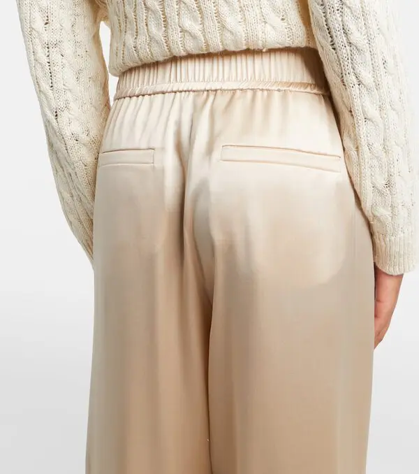 Brunello Cucinelli Silk-blend Wide-leg Pants - Beige