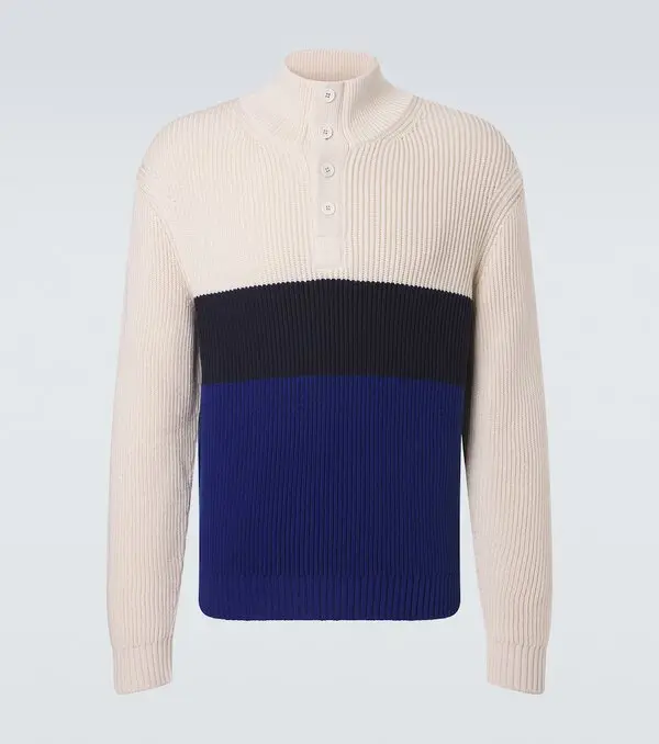 Dunhill Colorblocked Cotton And Silk Sweater - Blue