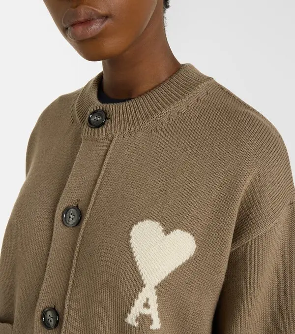 AMI Paris De Cœur Wool And Cotton Cardigan - Beige