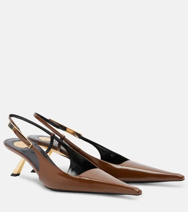Saint Laurent Lee Leather Slingback Pumps - Brown
