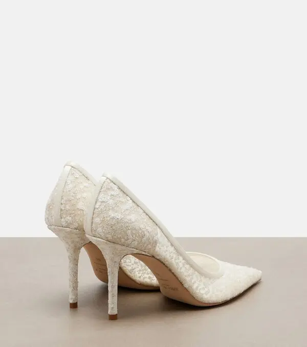 JIMMY CHOO Love Embroidered Tulle Pumps - White