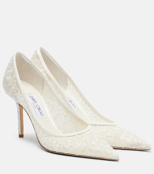 JIMMY CHOO Love Embroidered Tulle Pumps - White