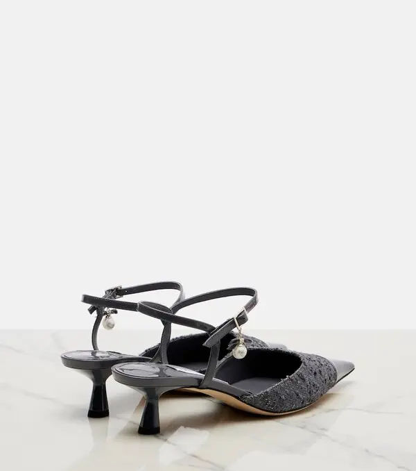 JIMMY CHOO Aren Tweed And Leather Slingback Pumps - Grey