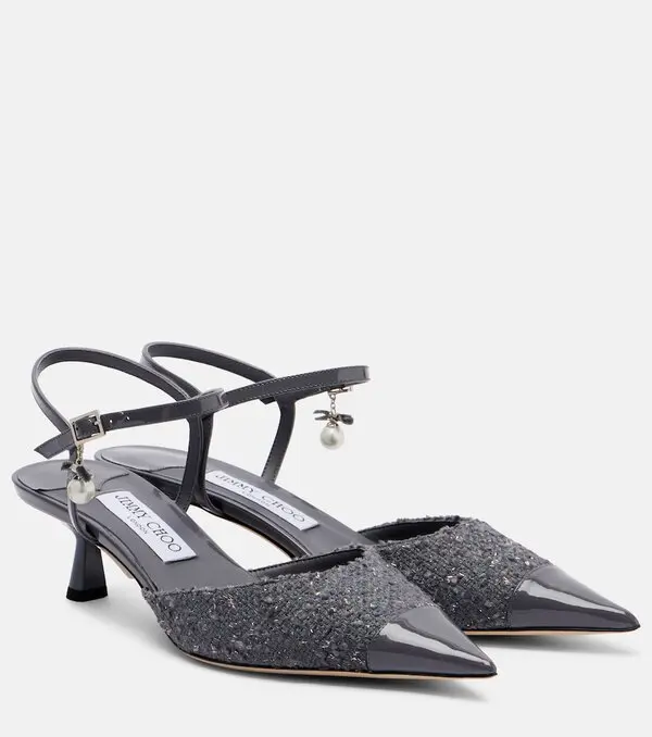 JIMMY CHOO Aren Tweed And Leather Slingback Pumps - Grey