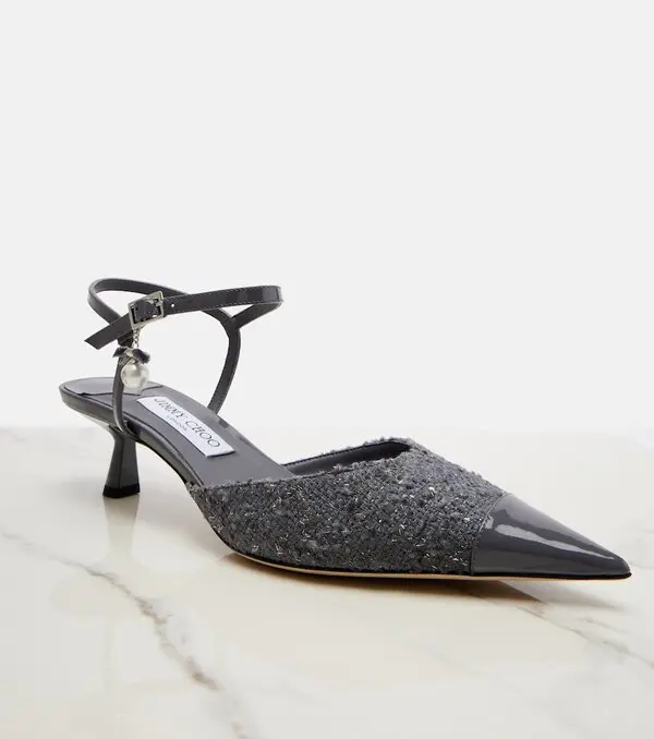 JIMMY CHOO Aren Tweed And Leather Slingback Pumps