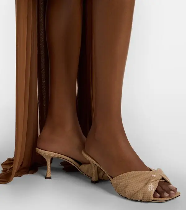 JIMMY CHOO Skye Twist Snake-effect Leather Mules