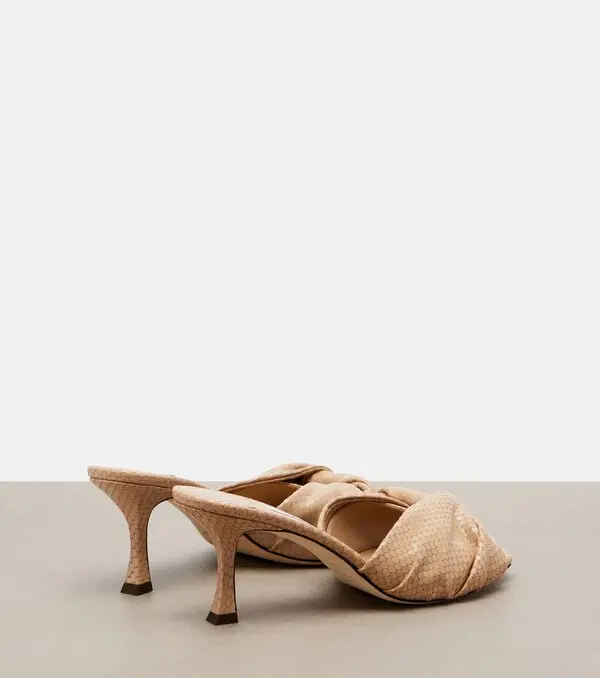 JIMMY CHOO Skye Twist Snake-effect Leather Mules