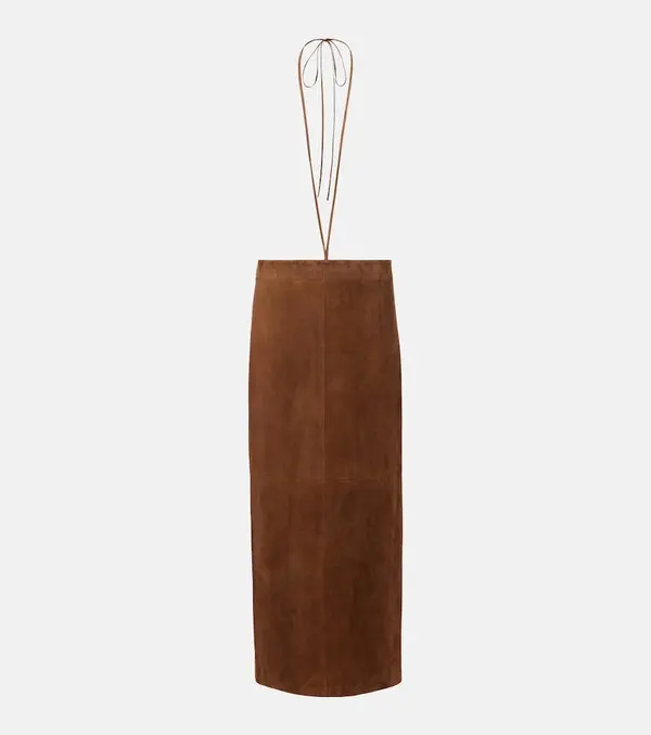 THE ROW Erina Suede Pencil Skirt - Brown