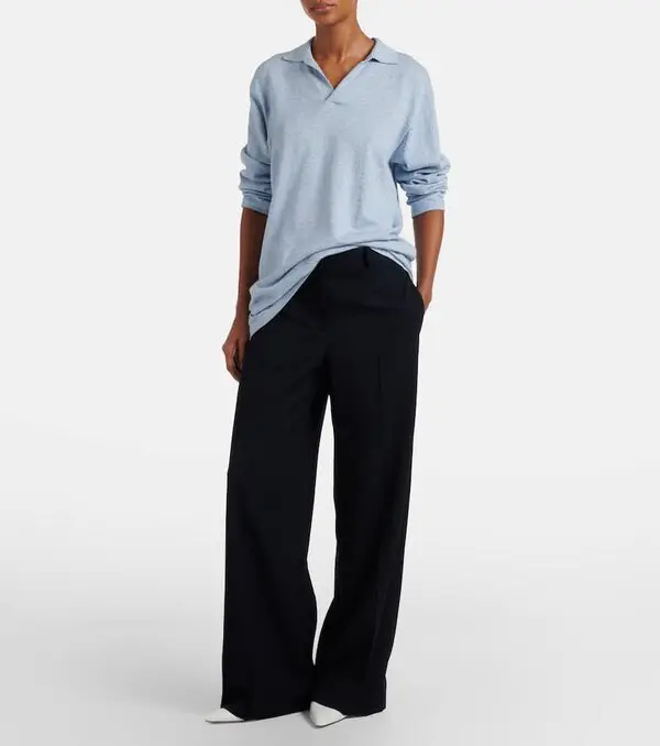 THE ROW Dender Wool Wide-leg Pants - Blue