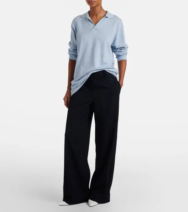 THE ROW Dender Wool Gabardine Wide-leg Pants - Blue