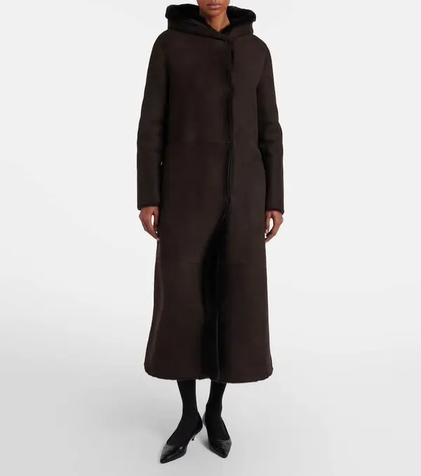 THE ROW Anaya Hooded Suede Coat - Brown