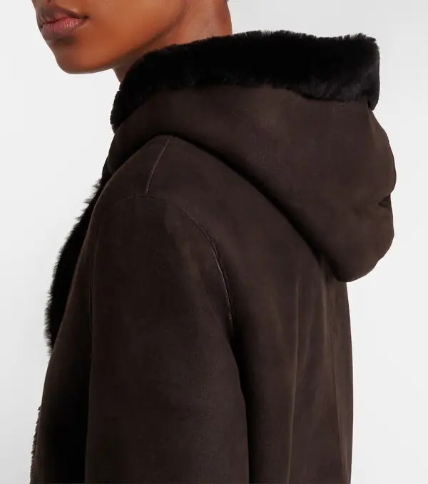THE ROW Anaya Hooded Suede Coat - Brown