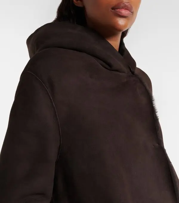 THE ROW Anaya Hooded Suede Coat - Brown